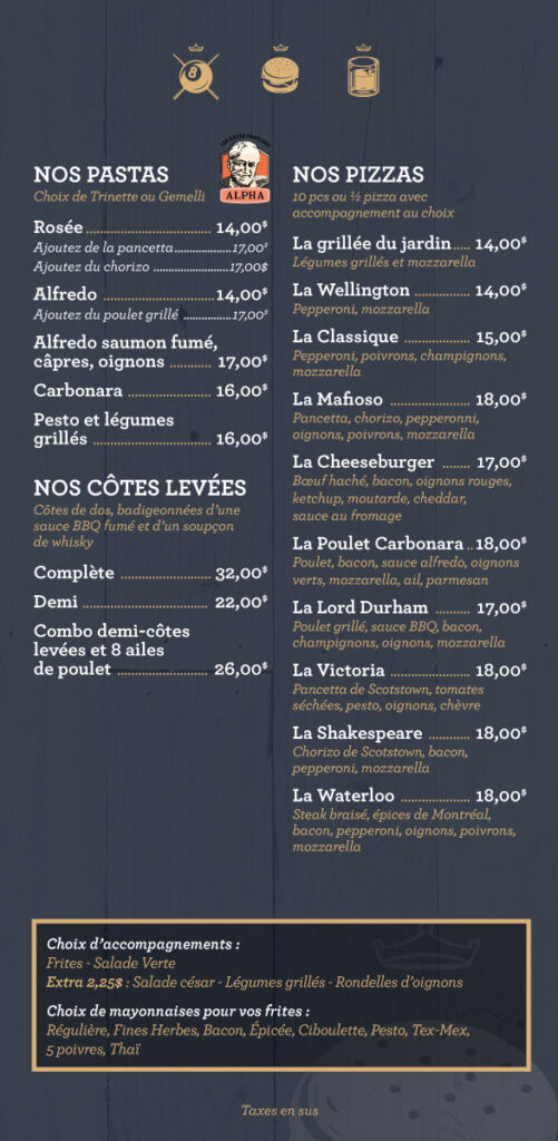 Menu à la carte - Liverpool