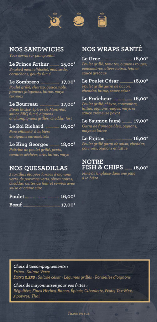 Menu à la carte - Liverpool